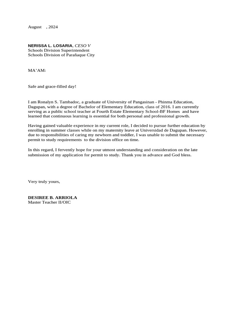 Request for Late Permit to Study | PDF