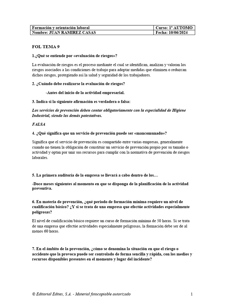 Examen Tema 9 Fol | PDF | Reanimación cardiopulmonar | Primeros auxilios