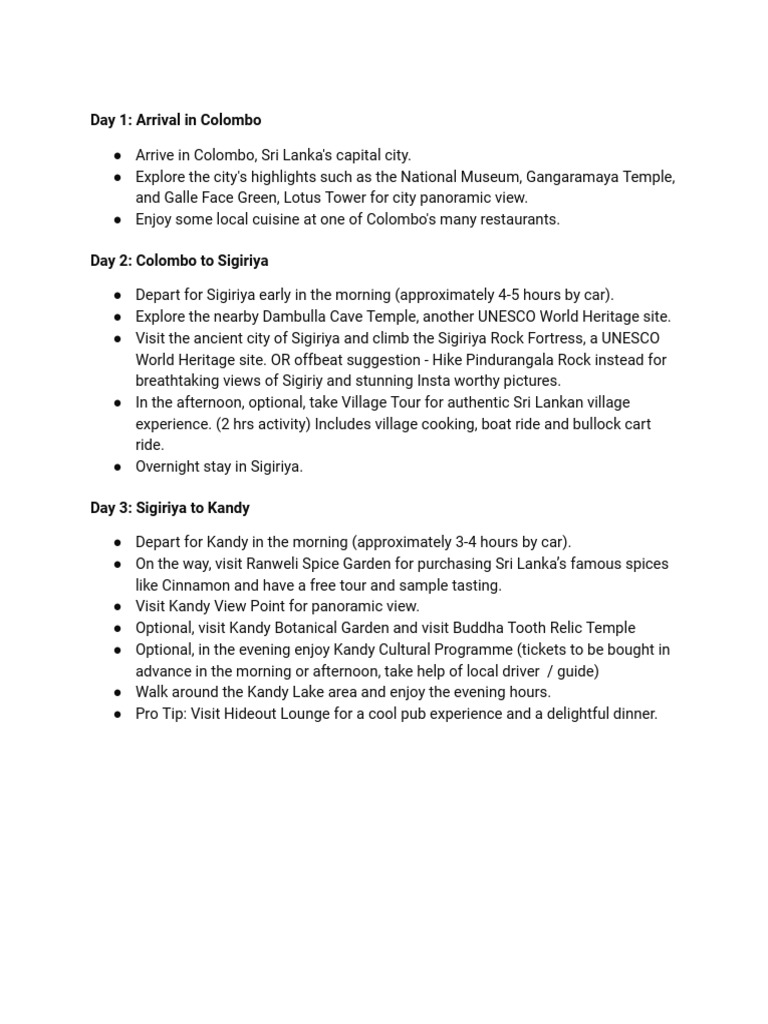 Sri Lanka Shareable Itinerary | PDF