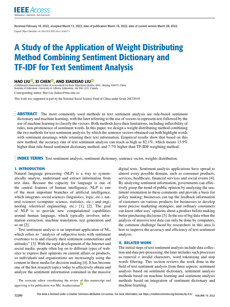 A Study of The Application of Weight Distributing Method Combining Sentiment Dictionary and TF ...