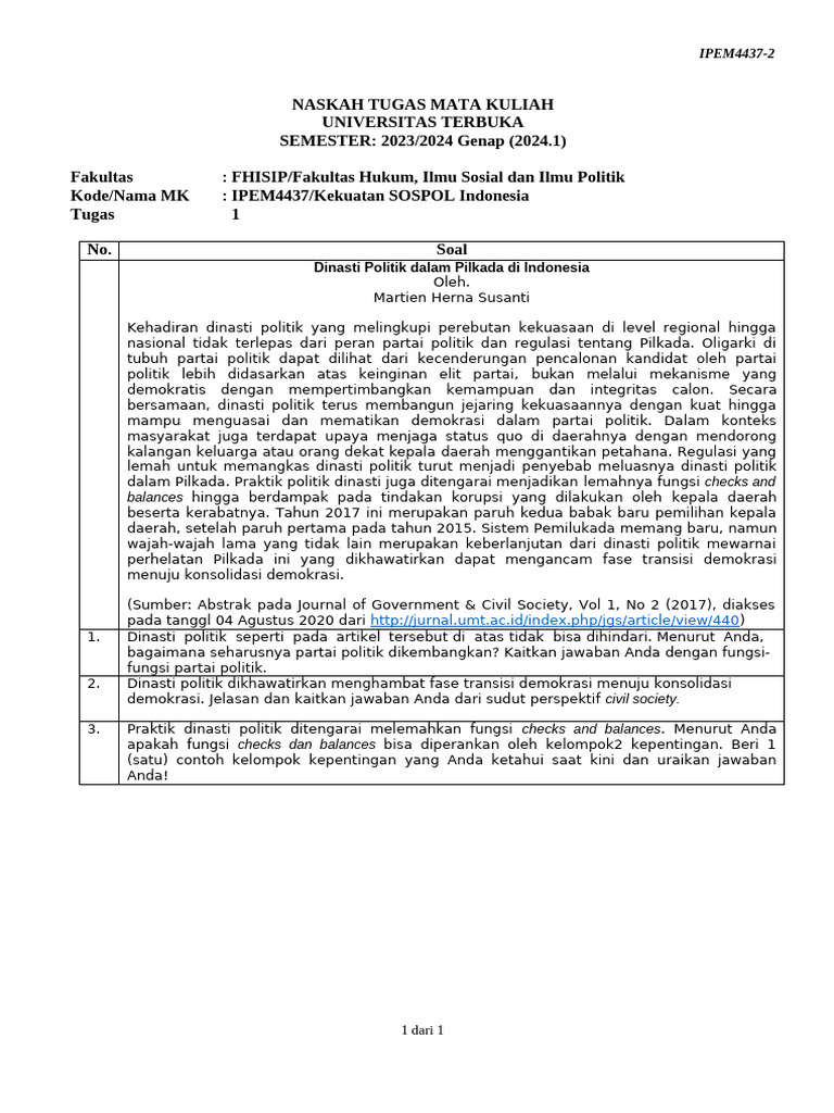 Kekuatan Sospol 1 | PDF