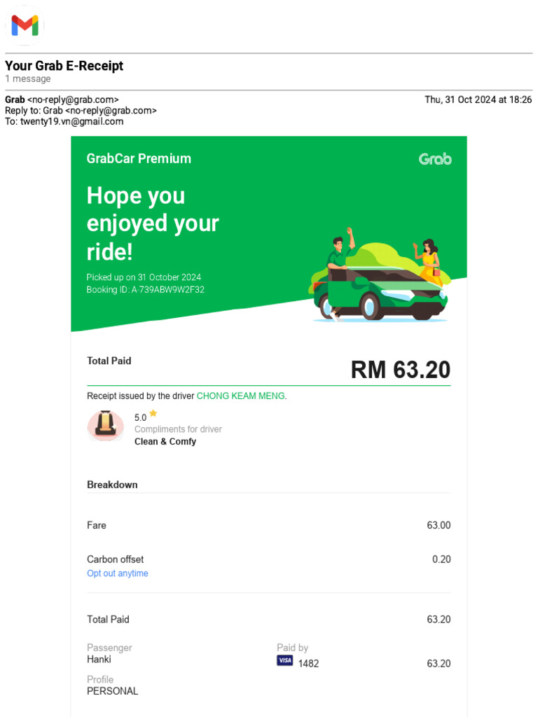 GrabCar Premium Receipt - Oct 2024 | PDF