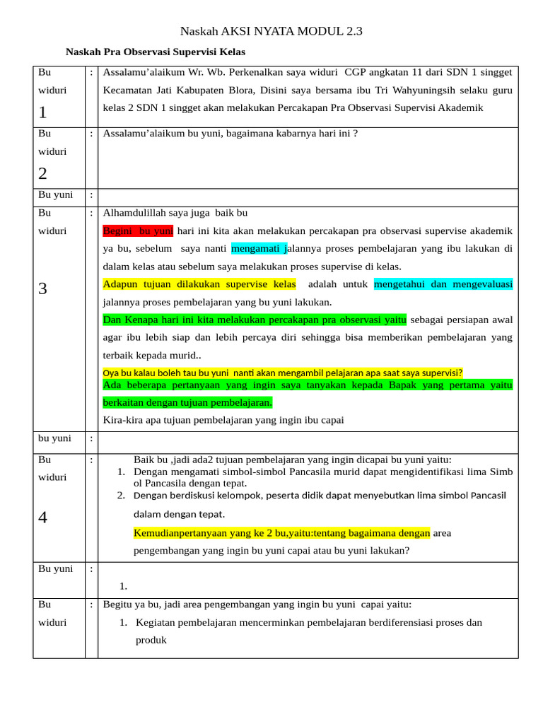 Naskah Pasca Observasi Widuri | PDF