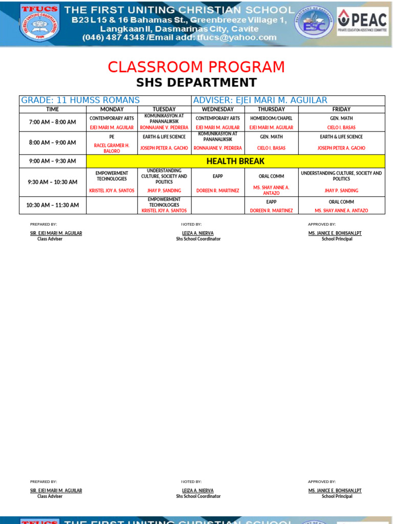 class sched updated | PDF