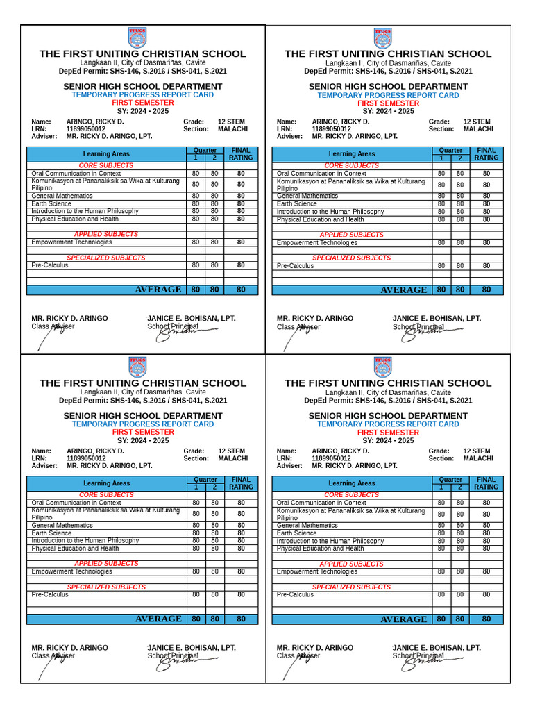 SHS Tempo Card Sy.2024 2025 | PDF | Science