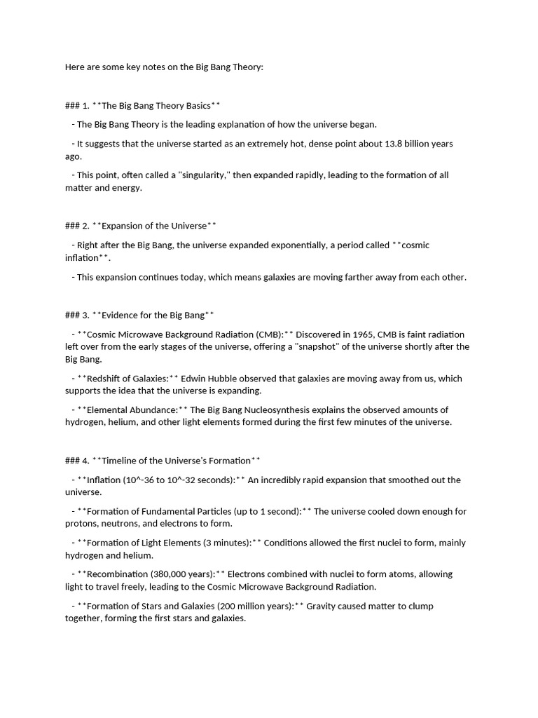 Here Are Some Key Notes On The Big Bang Theory | PDF | Big Bang | Universe
