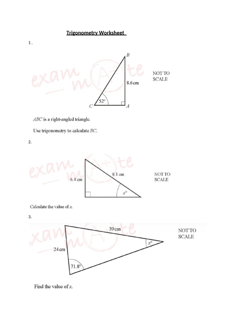 Trigonometry Worksheet Yr 10 | PDF