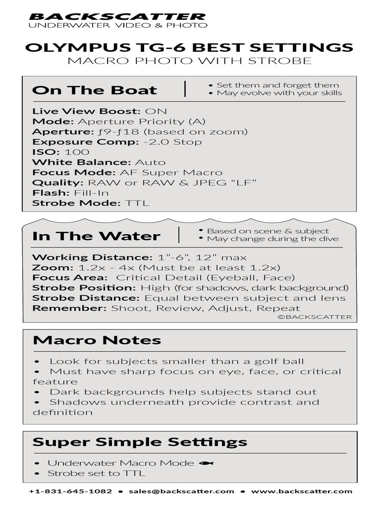 Olympus TG-6 Settings Guide Macro Strobe | PDF