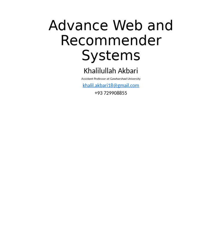 Advance Web and Recommender Systems | PDF