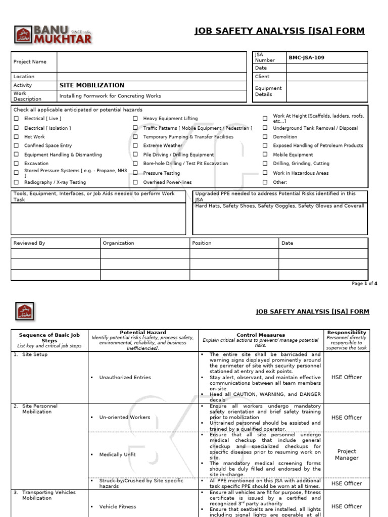 SKC-SOP-HS-JSA-0330 - Mobilization | PDF | Trailer (Vehicle) | Safety