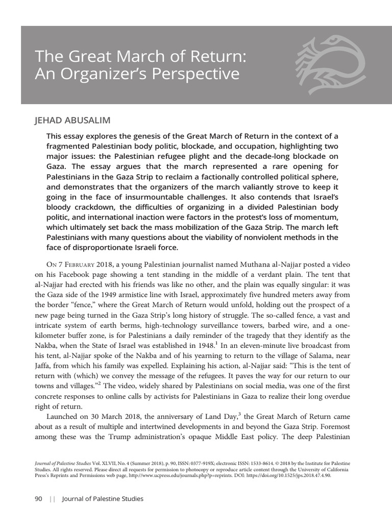 Abusalim, The Great March of Return - An Organizer's Perspective | PDF ...