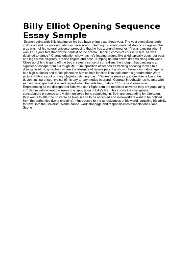 Billy Elliot Opening Sequence Essay Sample | PDF