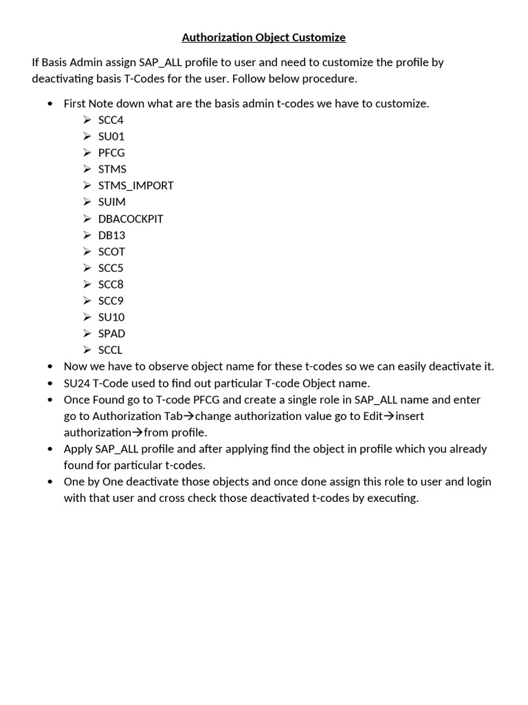 Authorization Steps in Sap | PDF