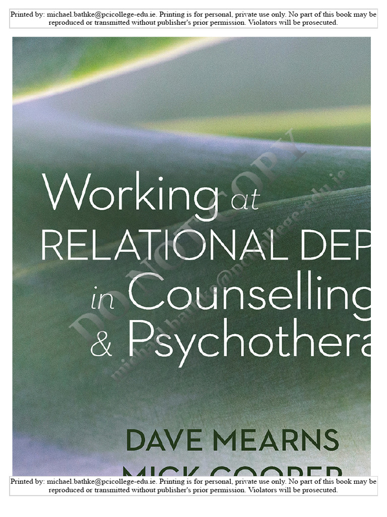 Working at Relational Depth in Counselling and Psychotherapy by Mearns ...