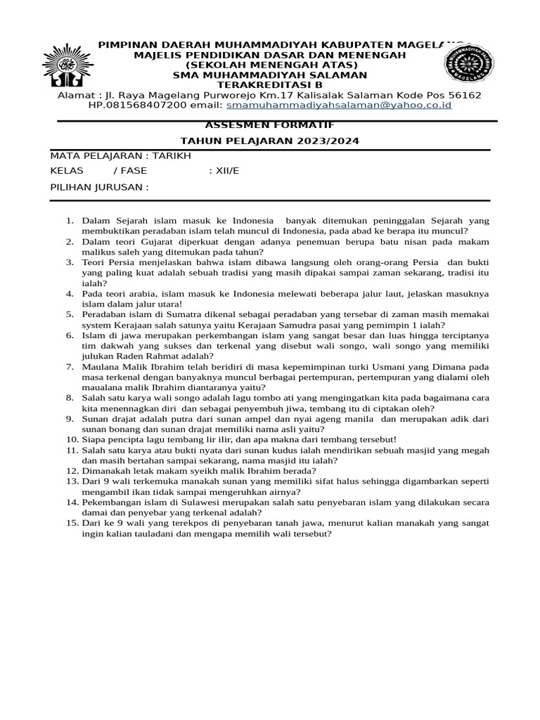 Asesment Kelas 12 Tarikh | PDF | Agama & Spiritualitas