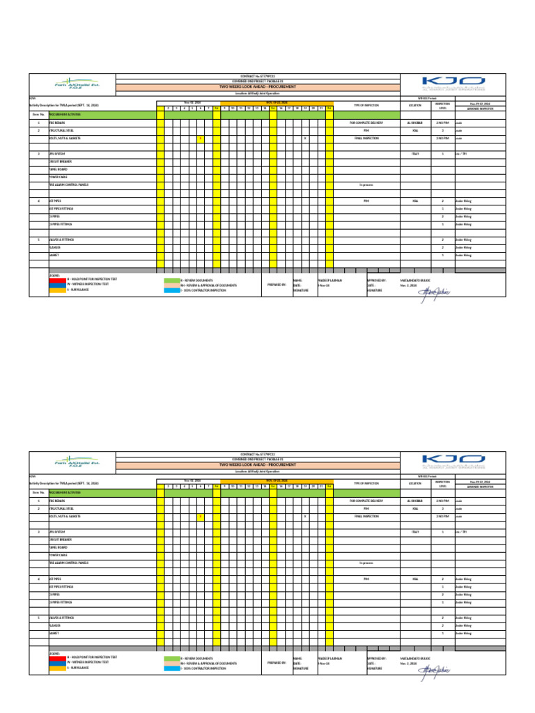 Two-Week Look Ahead: Procurement & Site Activities | PDF | Precast ...