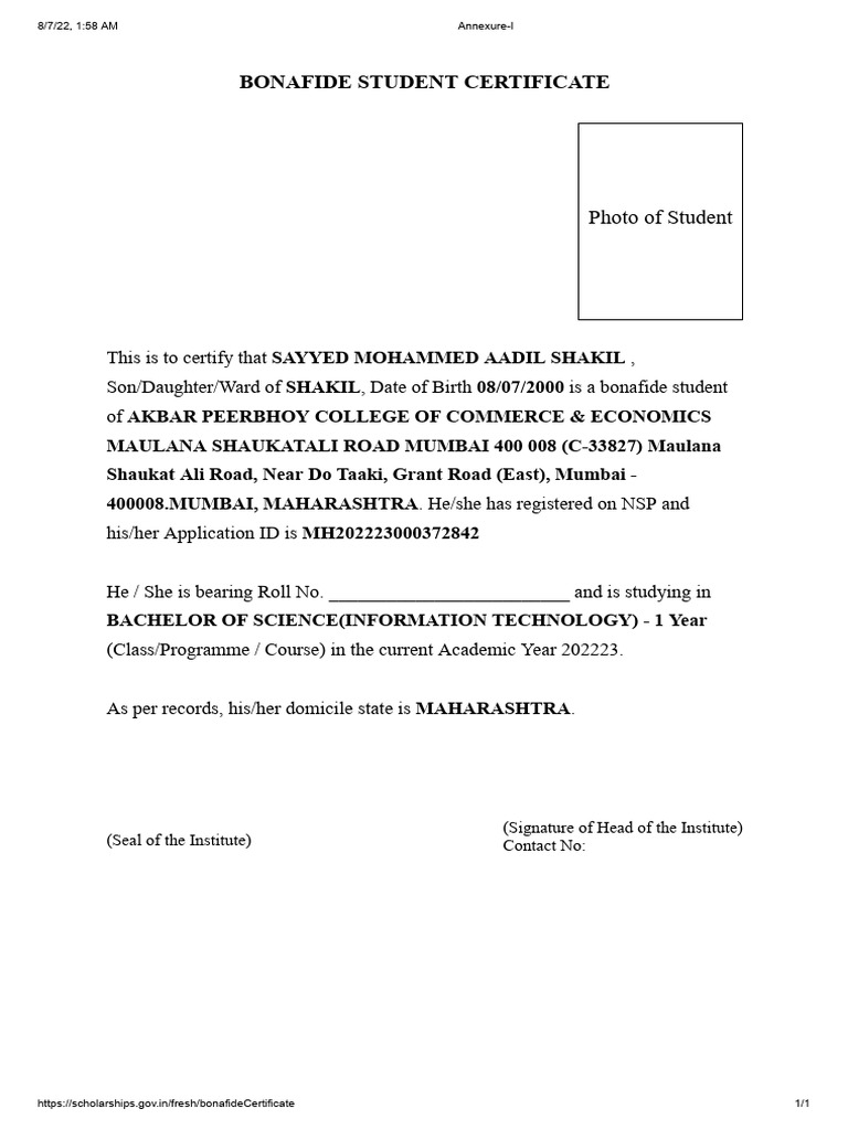 Bonafide Student Certificate | PDF | Finance & Money Management
