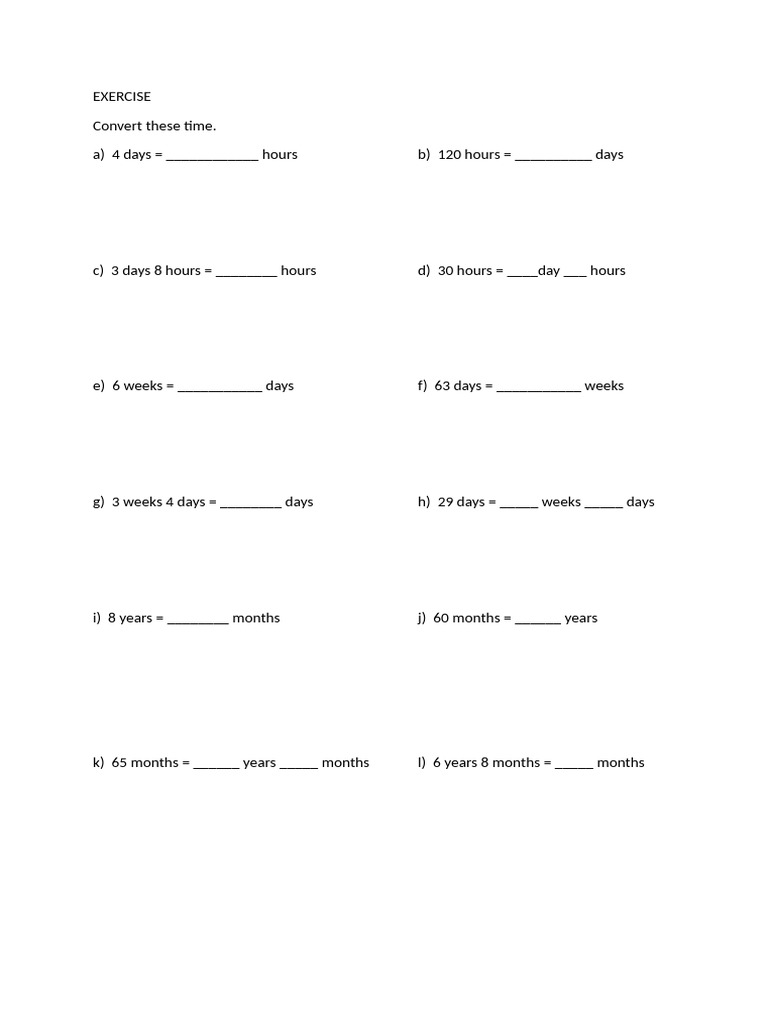Time Conversion Exercises | PDF