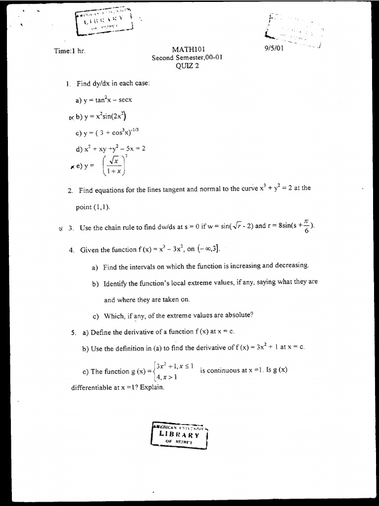 Previous Quiz 2 | PDF | Area | Function (Mathematics)