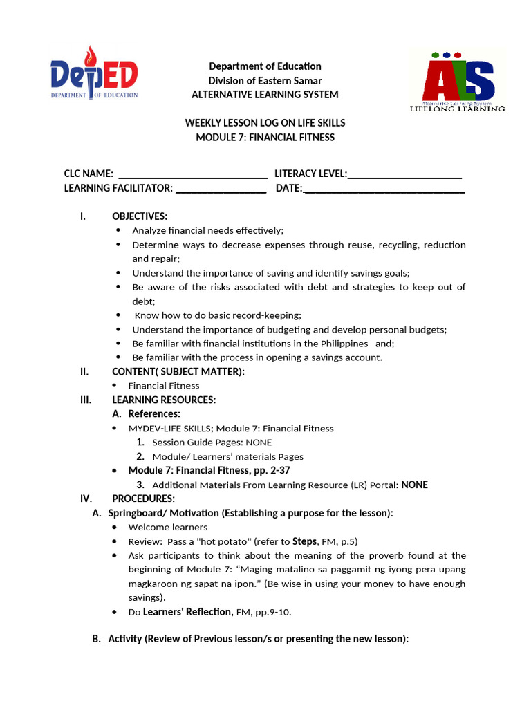 ALS WLL - 7 Financial-Fitness | PDF | Learning | Cognition