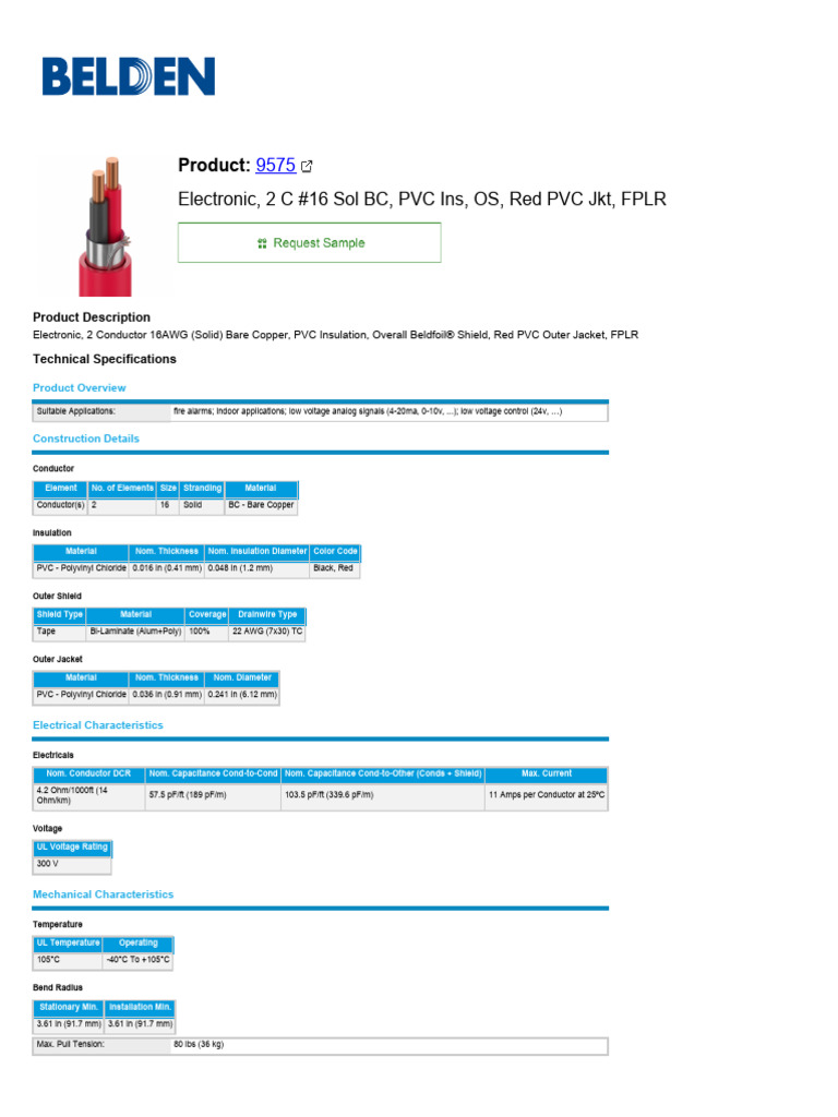 Belden 9575 - Techdata-Fire Alarm | PDF | Polyvinyl Chloride ...