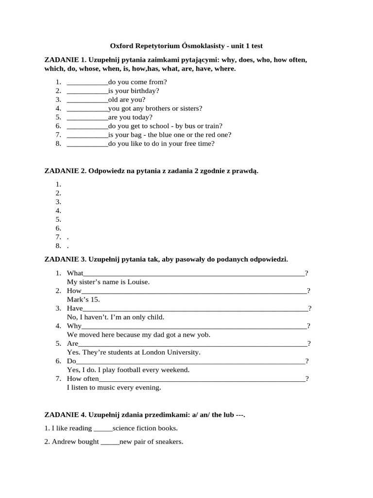 Unit 1 Test for Oxford Repetytorium | PDF | Wellness