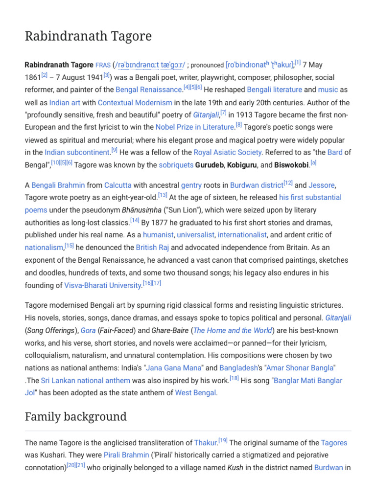 Rabindranath Tagore - Wikipedia | PDF | Rabindranath Tagore