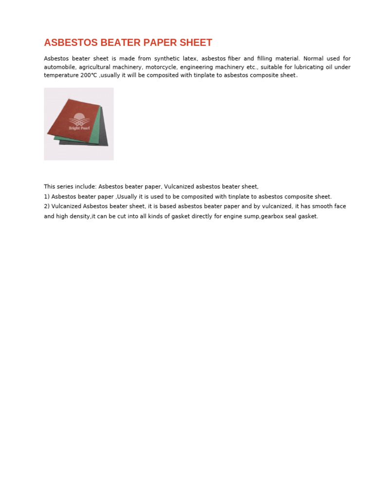 Non-Metals - Asbestos Beater Paper | PDF