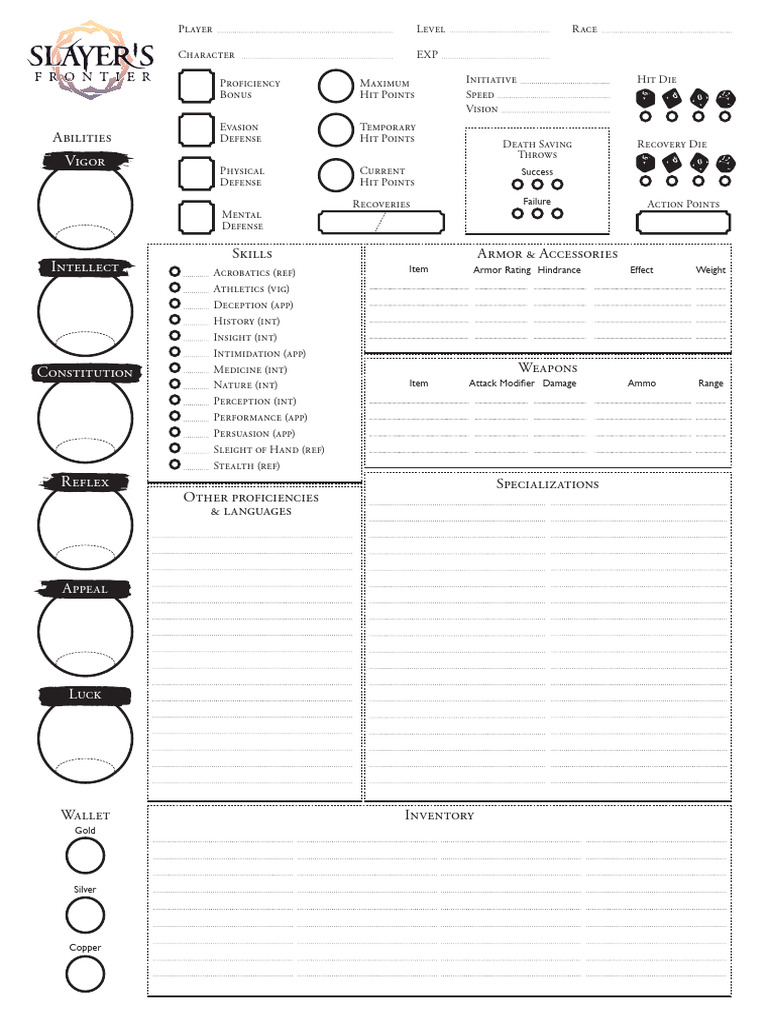 Slayers Frontier Character Sheet Print Version 2018-02-22 | PDF ...