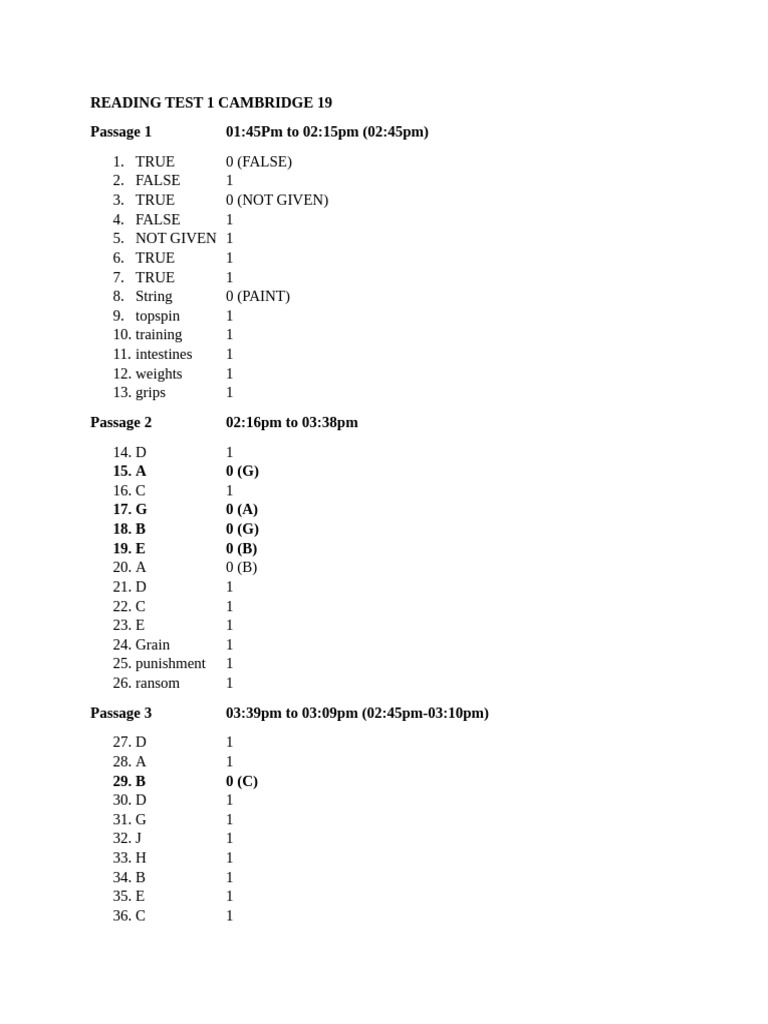 Cambridge 19 Reading Test 1 Results | PDF
