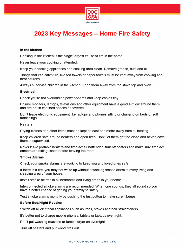 2023 Home Fire Safety Key Messages - ENGLISH | PDF
