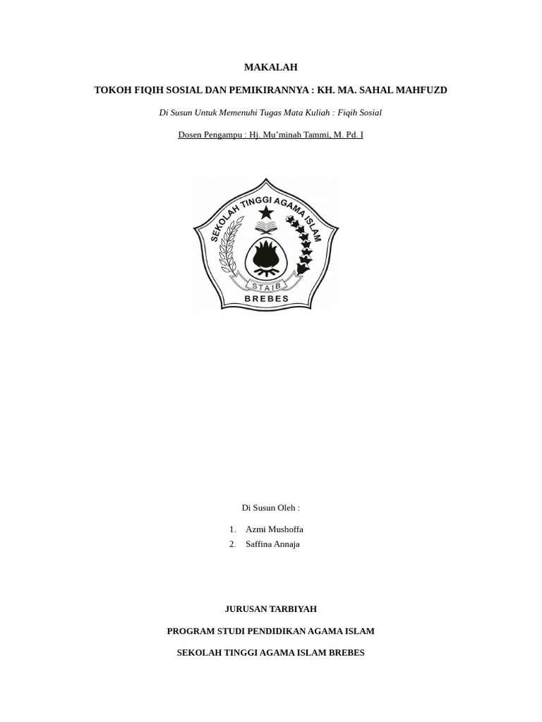 Tokoh Fiqih Sosial Dan Pemikirannya KH Sahal Mahfud | PDF | Sejarah ...