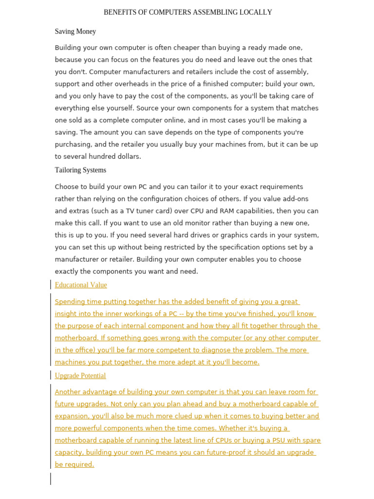 Benefits of Computers Assembling Locally | PDF | Personal Computers | Computing