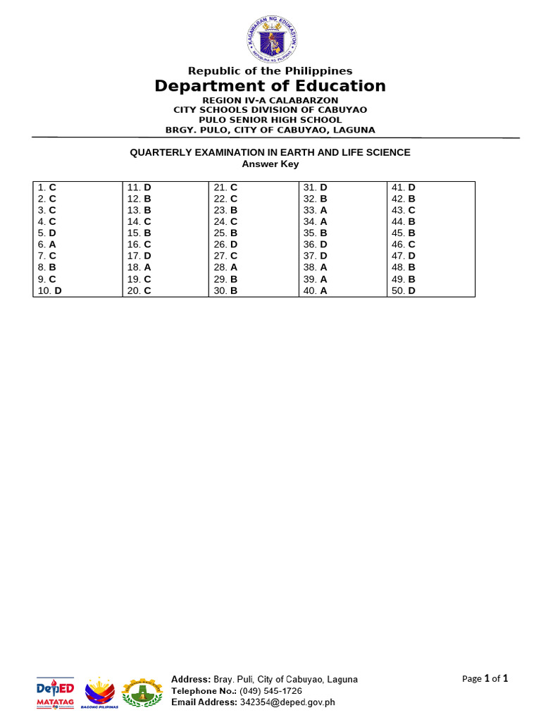 Test Answer Key ELS | PDF