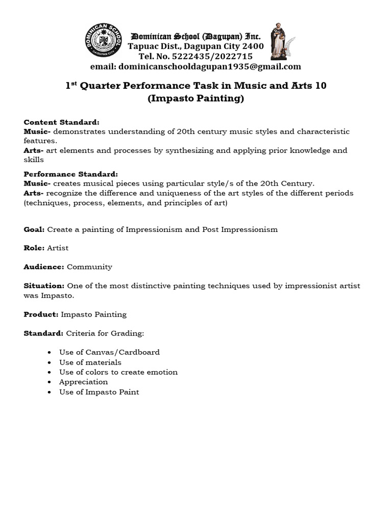 1st Quarter Performance Task in Music and Arts 10 | PDF | Home & Garden ...