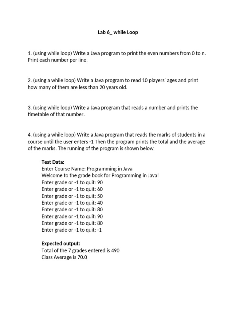 Java While and Do-While Loop Exercises | PDF