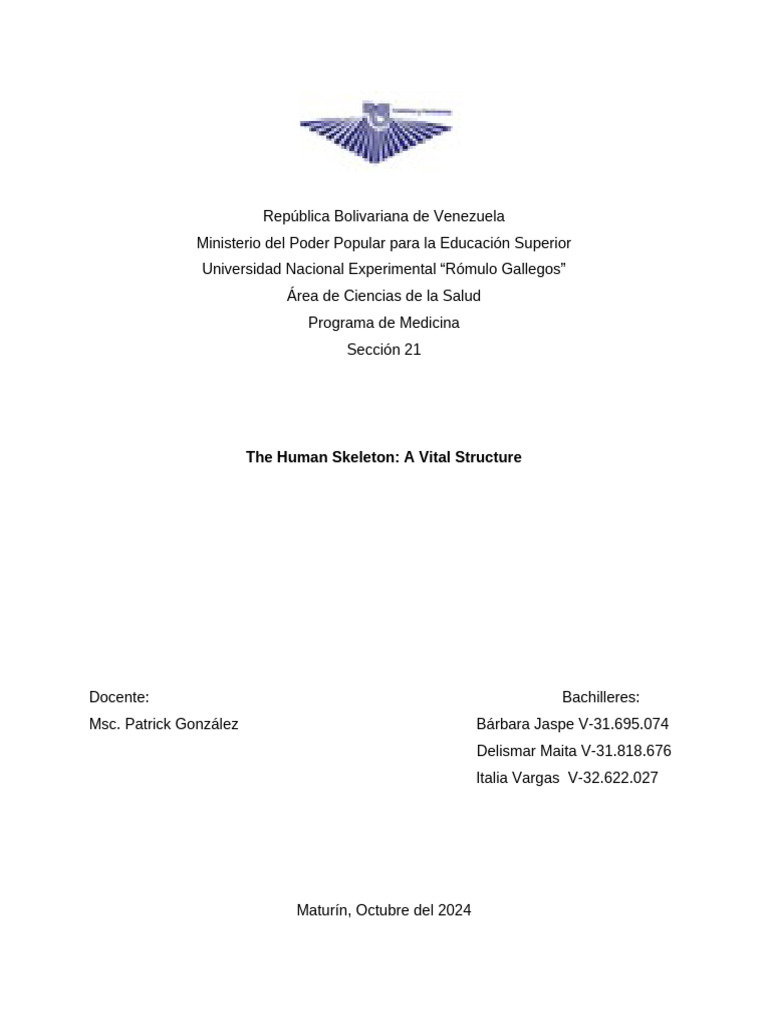 !1 Informe de Ingle Sobre El Esqueleto 3 Lapso | PDF | Skeleton | Bone