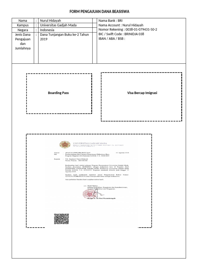 Form Pengajuan Dana Beasiswa | PDF