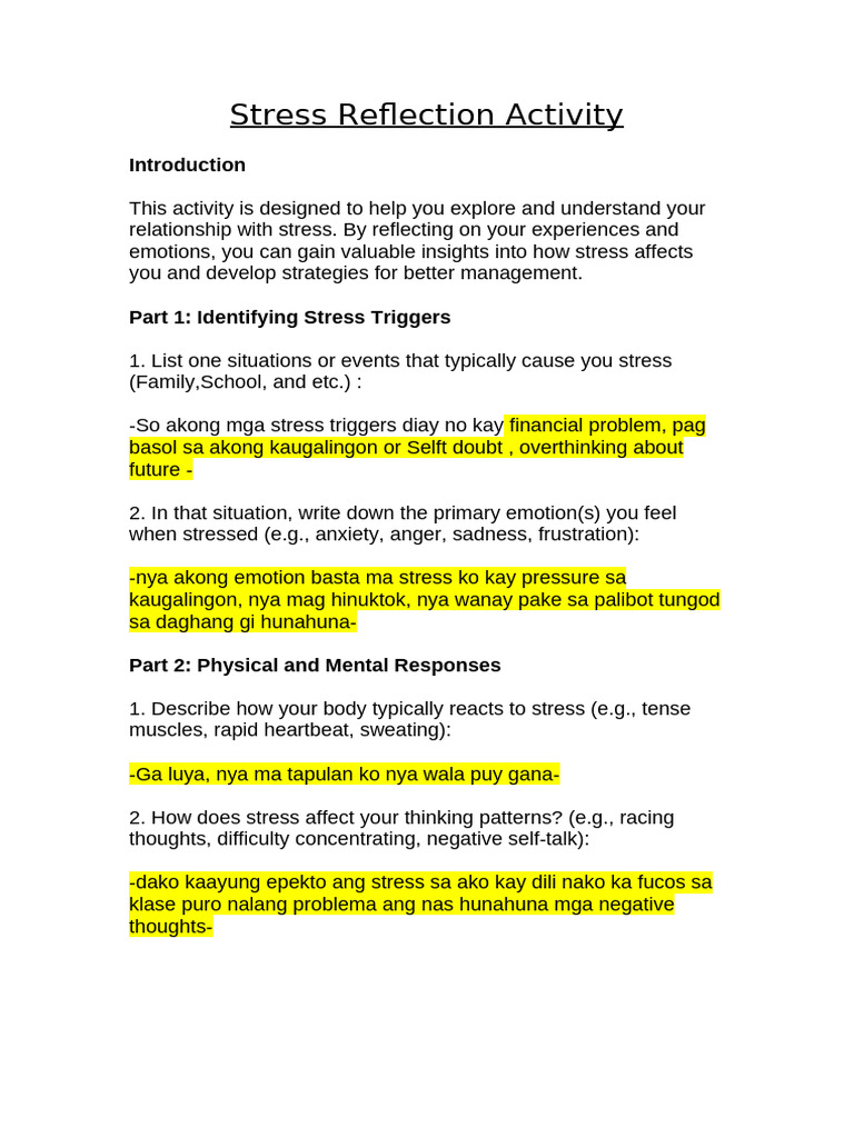 Stress Reflection Midterm Exam | PDF | Stress (Biology) | Mental Health
