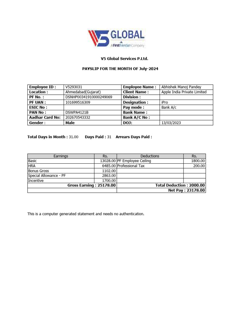 V5PaySlip 1 | PDF | Career & Growth | Business