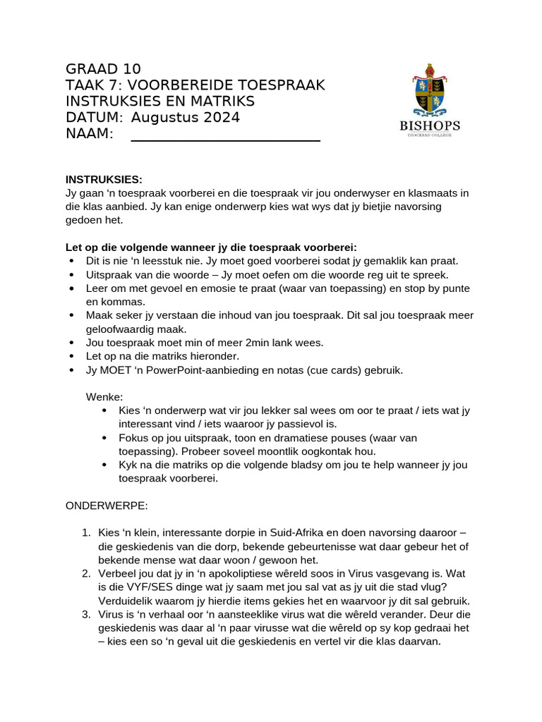 GR 10 Voorbereide Toespraak | PDF