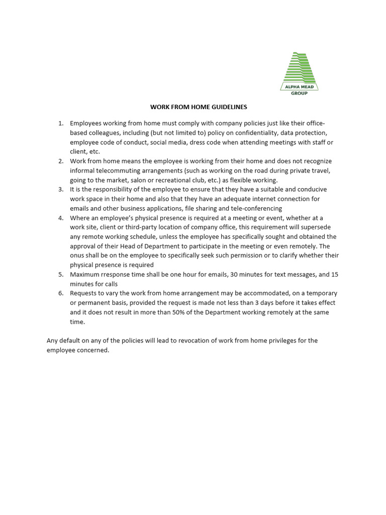 Work From Home Policy Guide | PDF