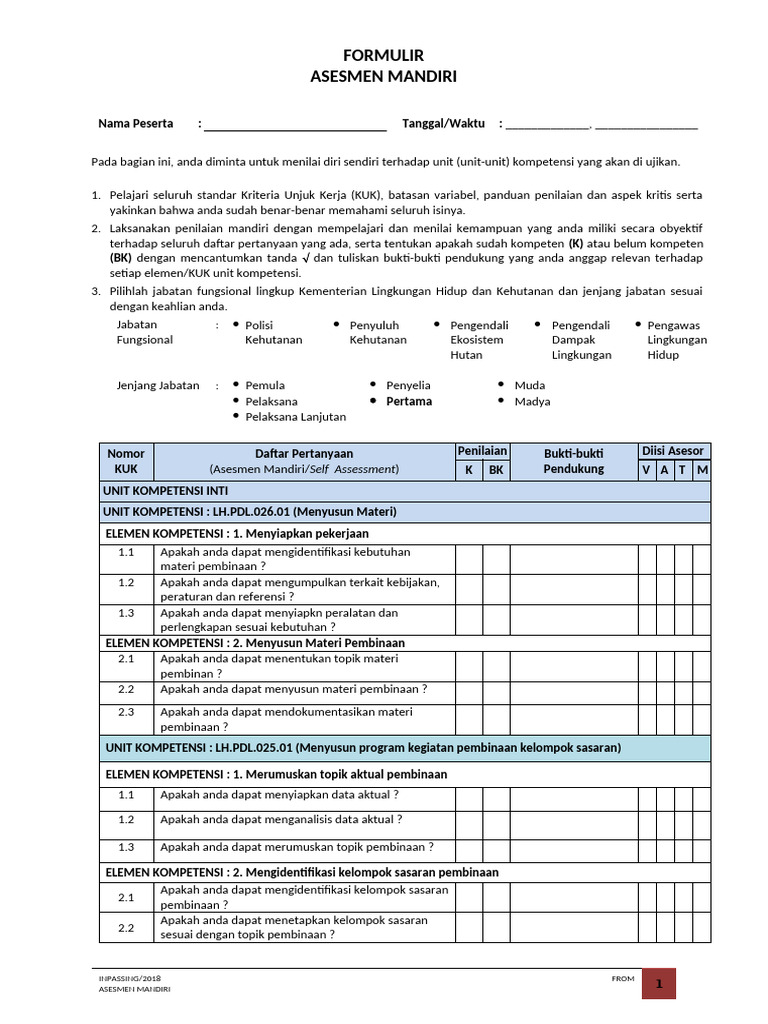 Form Assessment Mandiri Pertama | PDF | Bisnis
