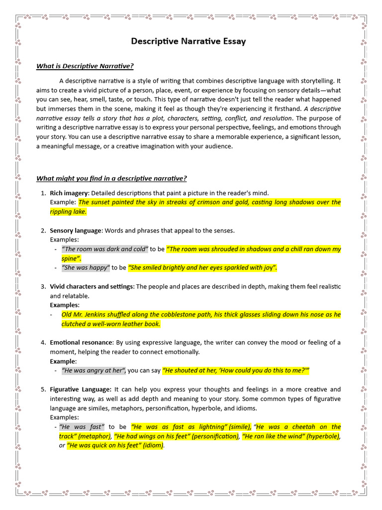 Descriptive Narrative Essay | PDF | Essays | Narrative