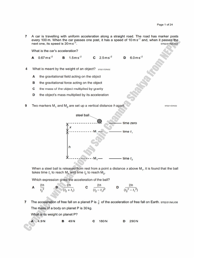 9702 p1 02 Kinematics Equations All | PDF