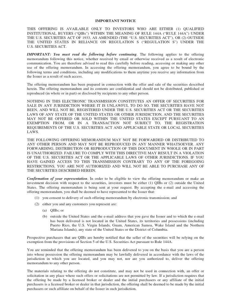 2023 PIK Toggle Notes Offering Memorandum | PDF | Securities (Finance ...
