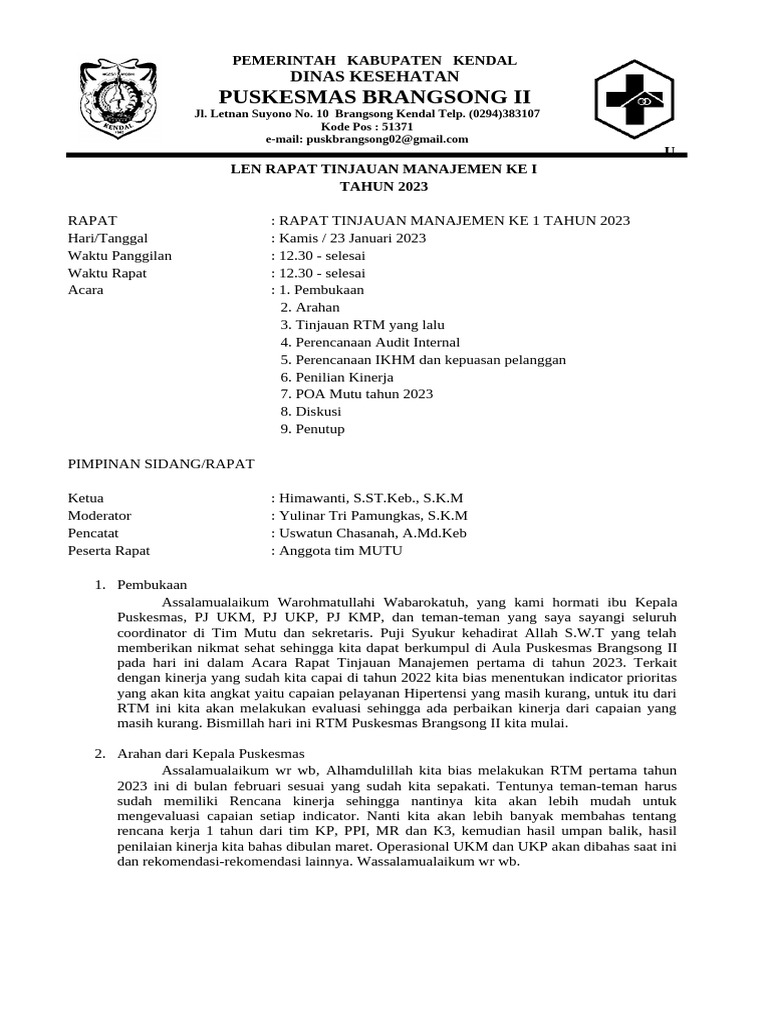 Notulen RTM I TH 2023 | PDF