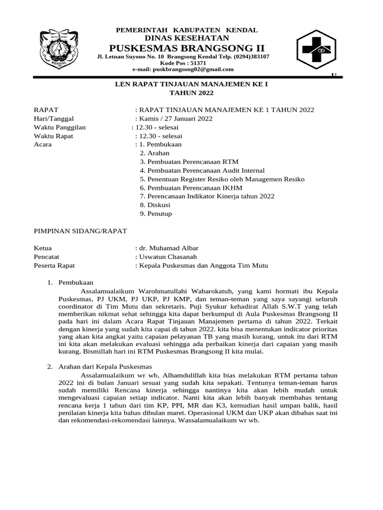 Notulen RTM I TH 2022 | PDF
