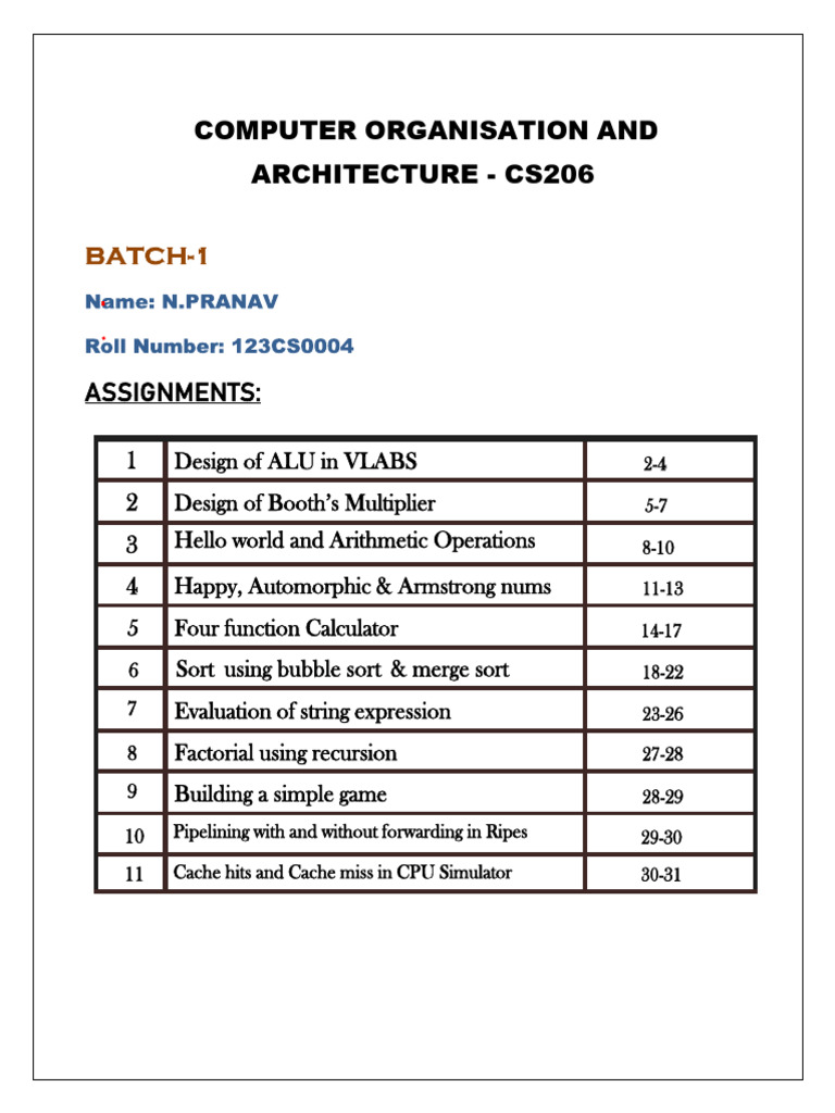 123cs0004 NPranav COA Assignment | PDF | Cpu Cache | Computer Engineering