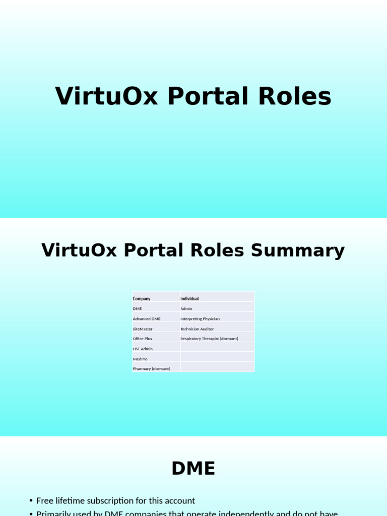 VirtuOx Portal Role Overview | PDF | Social Programs | Health Care